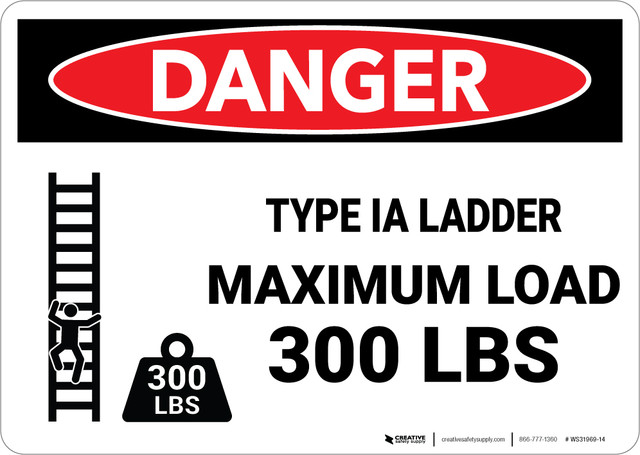 Danger: Type IA Ladder Maximum Load 300 Lbs - Wall Sign | Creative ...
