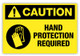 Caution - Hand Protection Required Label - Yellow