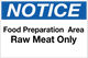 Notice - Food Prep Area - Raw Meat Only Wall Sign
