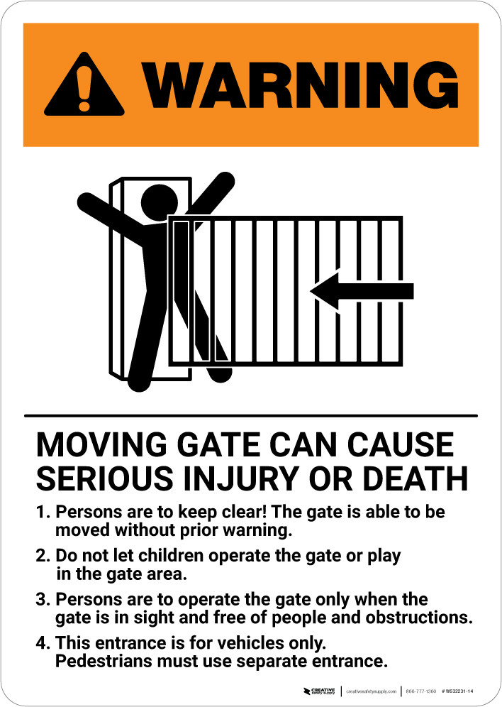 Warning: Moving Gate Can Cause Serious Injury or Death with Icon ...