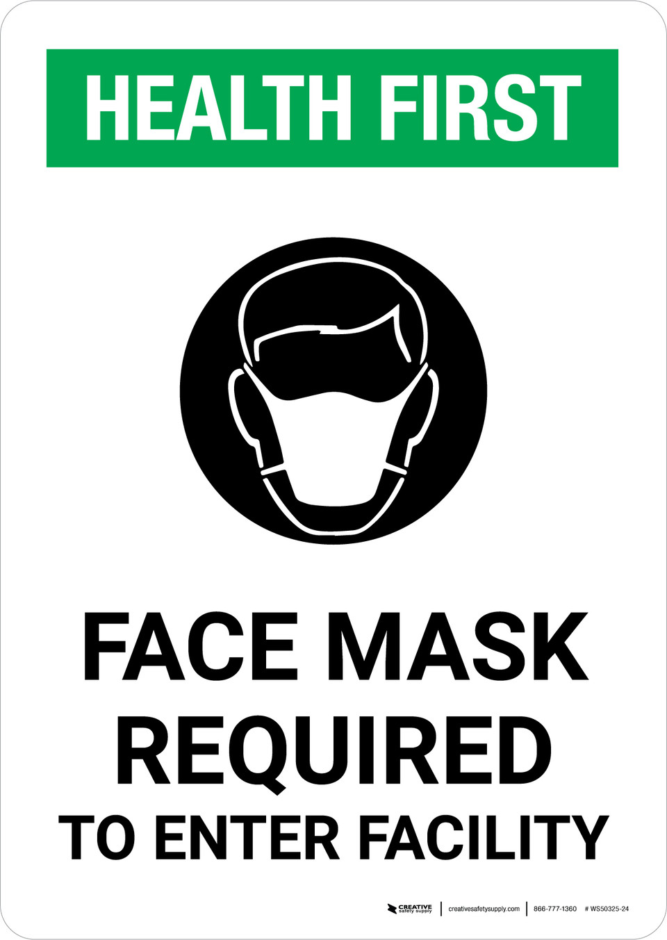 Health First: Face Mask Required to Enter Facility with Icon Portrait ...