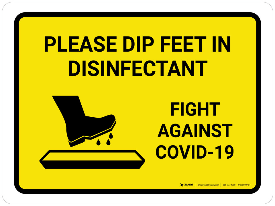 Please Dip Feet In Disinfectant with Icon Yellow Landscape - Wall Sign