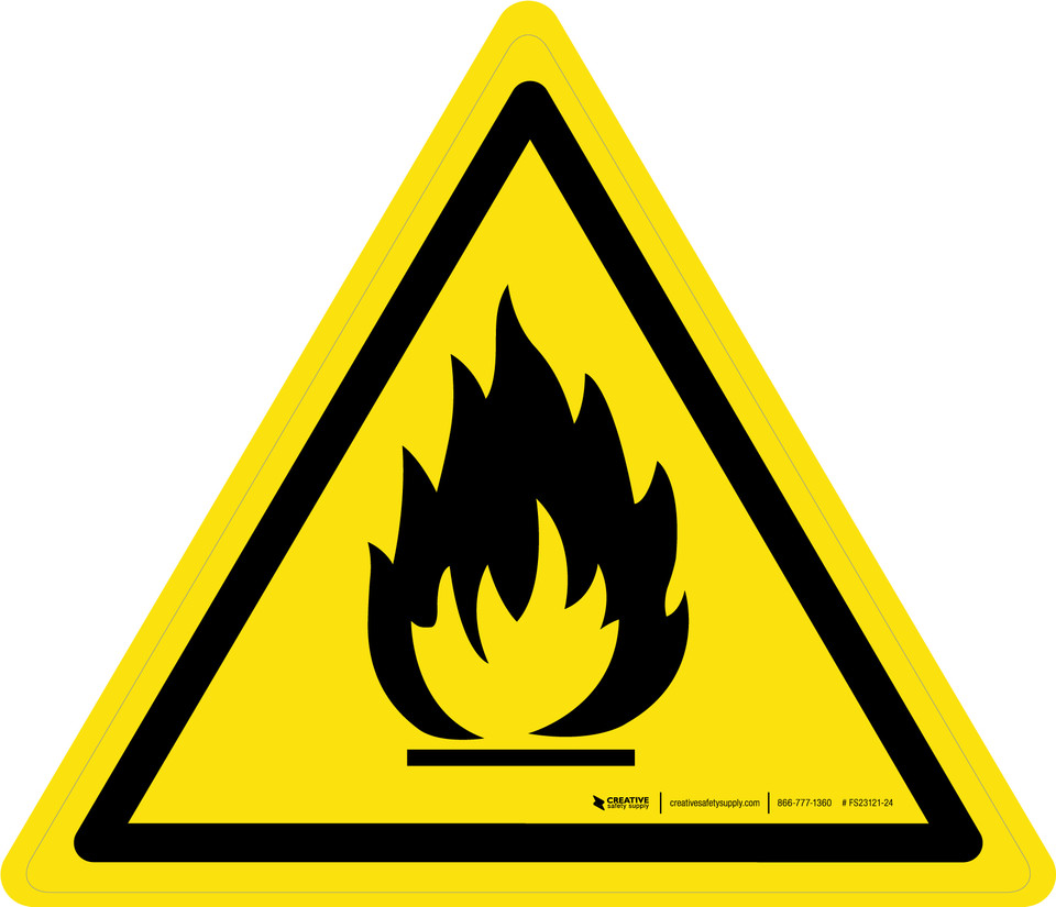 Risk of Fire or Flammable Materials Warning - ISO Floor Sign