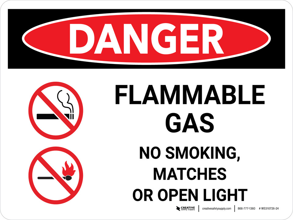Danger: Flammable Gas No Smoking Matches Open Lights Landscape with ...