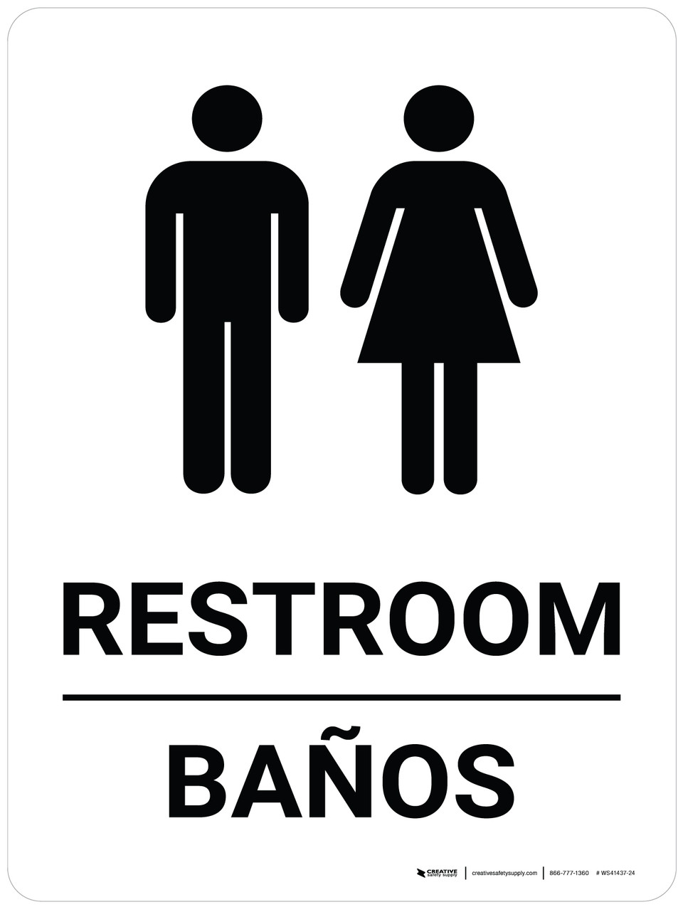 Restroom Bilingual Spanish White with Icon - Wall Sign