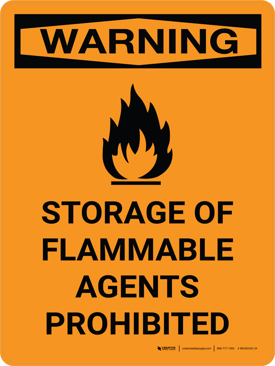 Warning: Storage Flammable Agents Prohibited Portrait With Icon - Wall Sign
