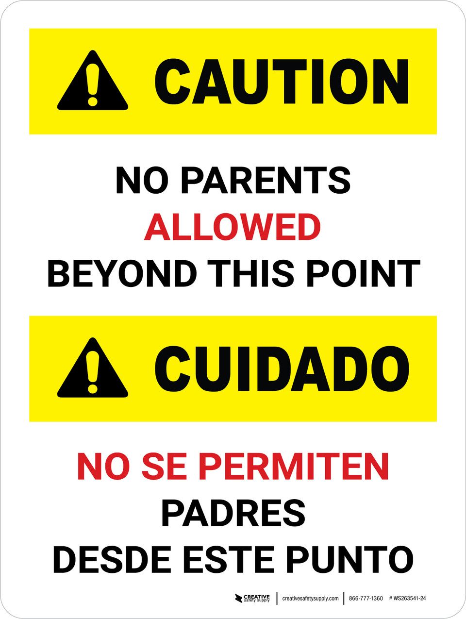Caution: No Parents Beyond This Point Bilingual Spanish Portrait - Wall ...