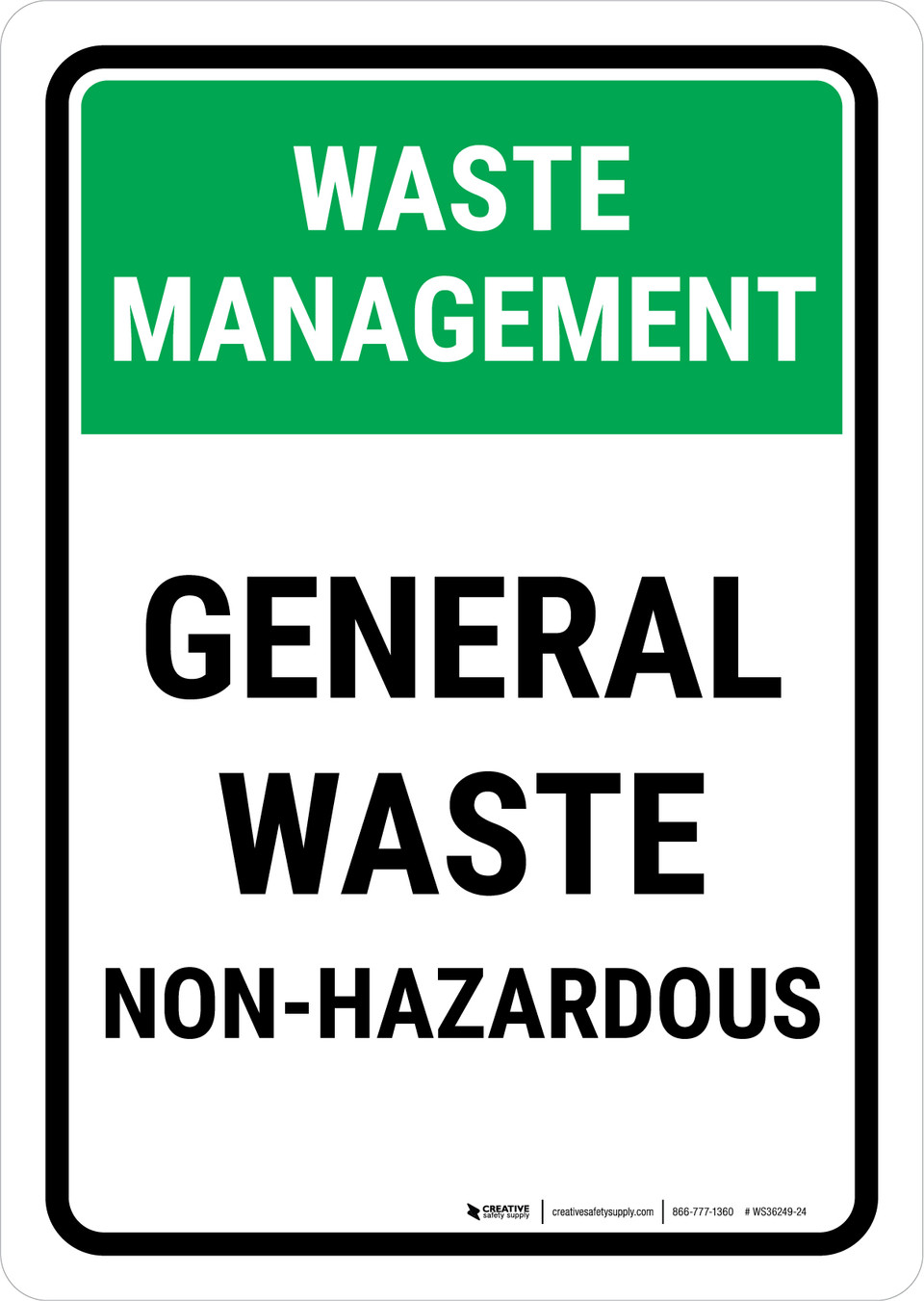 Waste Management: General waste non-hazardous Portrait - Wall Sign