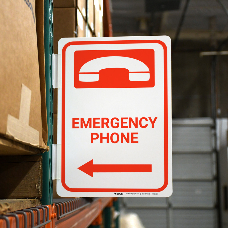 Emergency Phone Arrow Left with Icon Portrait - Double-Sided Cone Signs