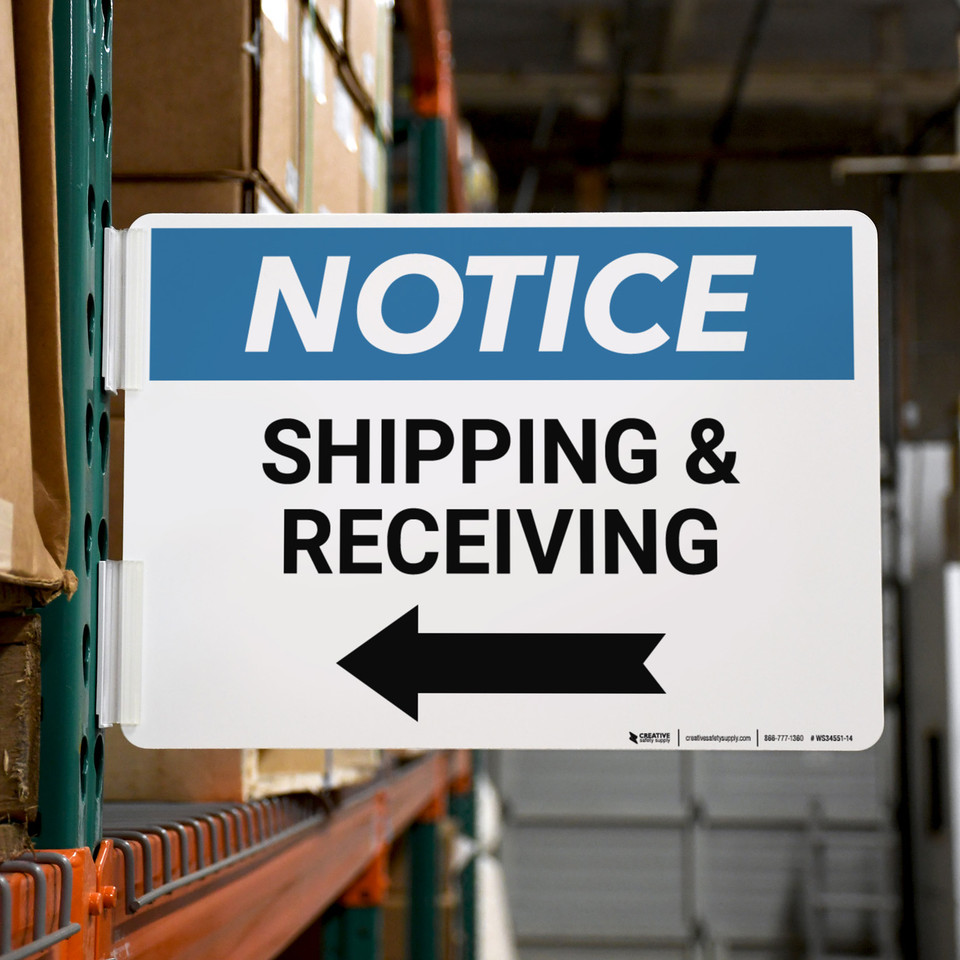 Notice: Shipping & Receiving Arrow Left Landscape - Double-Sided Cone Signs