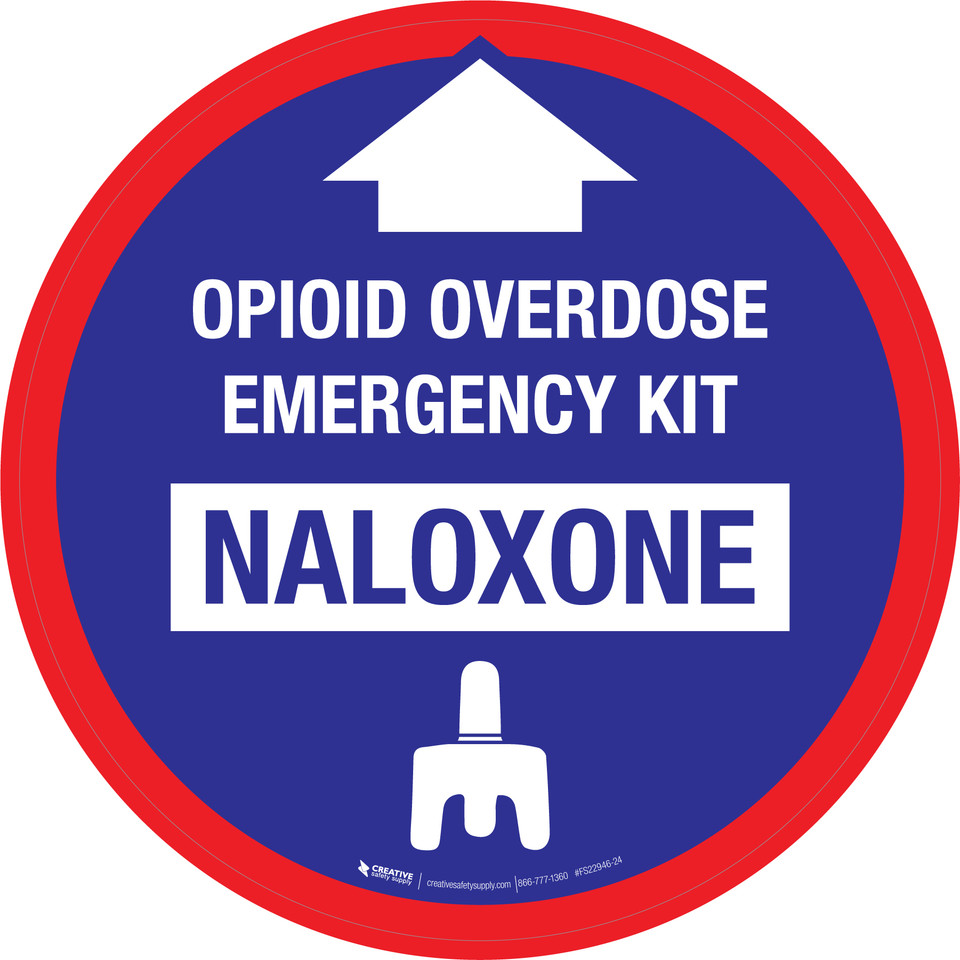 Opioid Overdose Emergency Kit Naloxone with Icon Circular - Floor Sign