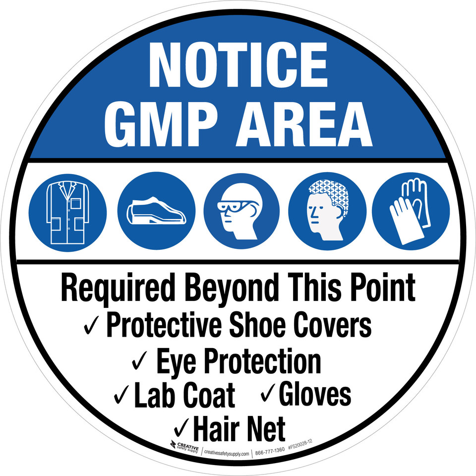 Notice: GMP Area - PPE Required Beyond This Point with Icons Circular ...