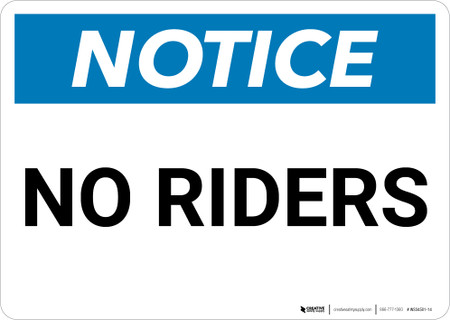 Notice: No Riders - Wall Sign
