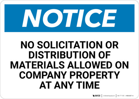 Notice: No Solicitation Or Distribution Of Materials Allowed - Wall Sign