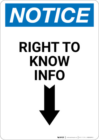 Notice: Right to Know Info Arrow Down - Wall Sign