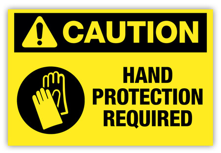 Caution - Hand Protection Required Label - Yellow