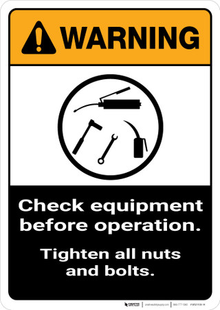 Warning: Check Equipment Before Operation with Graphic Portrait ANSI ...