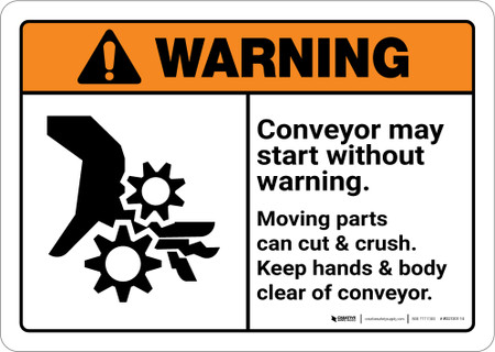 Warning: Conveyor May Start Without Warning with Graphic Landscape ANSI ...