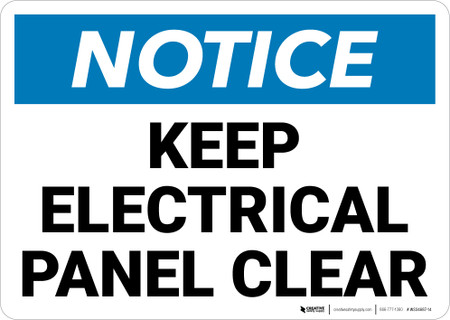 Notice: Keep Electrical Panel Clear Landscape - Wall Sign