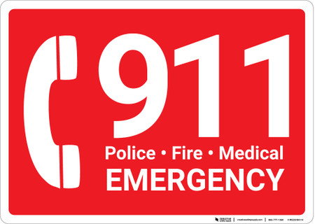 911 Police Fire Medical Emergency with Icon Landscape - Wall Sign