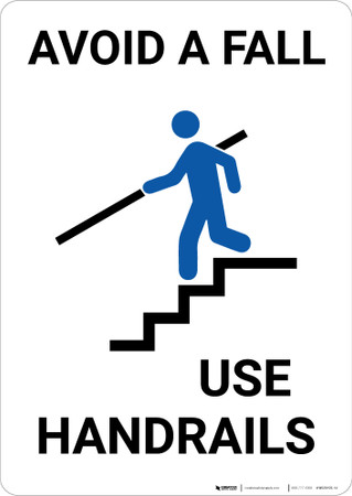 Avoid A Fall Use Handrails with Icon Portrait - Wall Sign