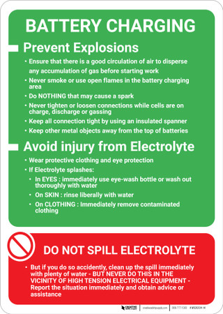 Battery Charging Instructions Portrait - Wall Sign | Creative Safety Supply