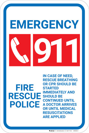Emergency 911 Fire Rescue Police with Icon Portrait - Wall Sign