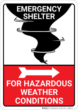 Emergency Shelter Hazardous Weather with Right Arrow and Icon Portrait ...