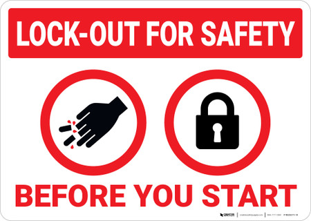 Lock Out For Safety Before You Start with Icons Landscape - Wall Sign