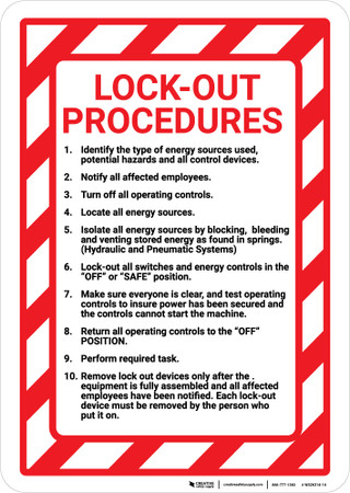 Lock Out Procedures with Hazard Border Portrait - Wall Sign