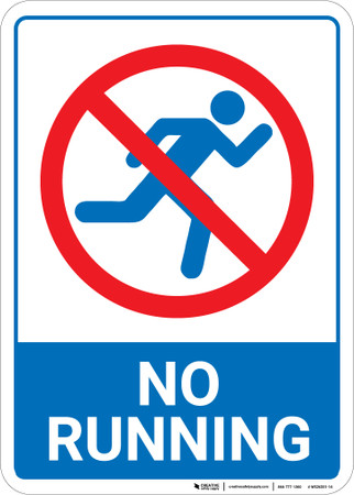 No Running Blue and White with Icon Portrait - Wall Sign