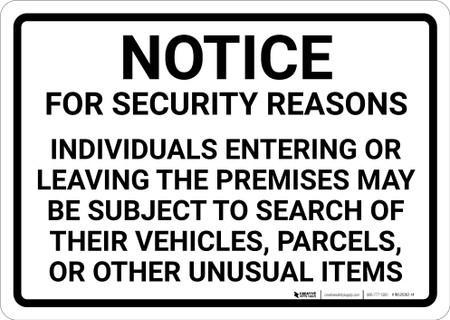 Notice Individuals Subject To Search Landscape - Wall Sign