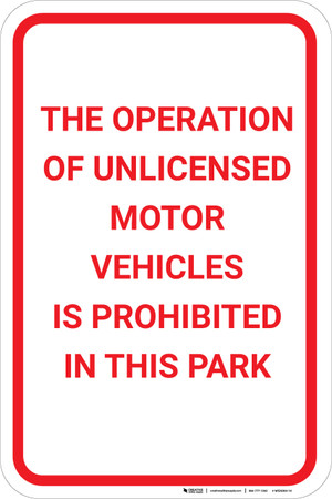 Operation Of Unlicensed Vehicles Prohibited Portrait - Wall Sign