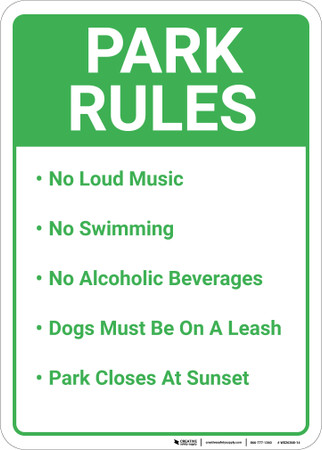 Park Rules Portrait - Wall Sign