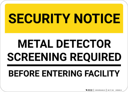 Security Notice Metal Detector Screening Required Landscape - Wall Sign