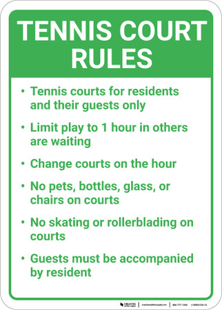 Tennis Court Rules: Six Rules Number Bulleted List Portrait - Wall Sign ...