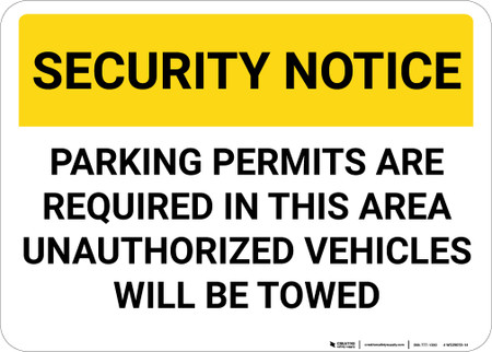 Security Notice Parking Permits Required Landscape - Wall Sign