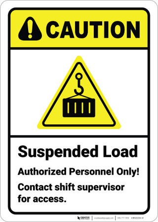 Caution: Suspended Load Authorized Personnel with Icon ANSI - Wall Sign