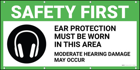 Safety First Ear Protection Must Be Worn Moderate Hearing Damage Banner