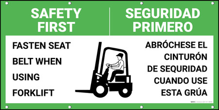 Safety First Fasten Seat Belt When Using Forklift Bilingual Spanish ...