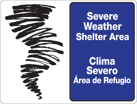 Bilingual Spanish Severe Weather Shelter Area Wall Sign