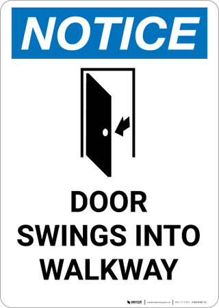 Notice: Door Swings Into Walkway with Icon - Portrait Wall Sign