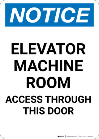 Notice: Elevator Machine Room Access Warning - Portrait Wall Sign
