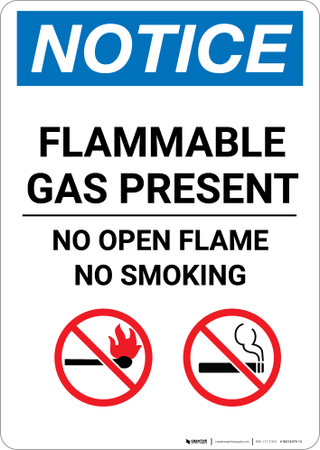 Notice: Flammable Gas Present No Open Flame No Smoking with Icons ...
