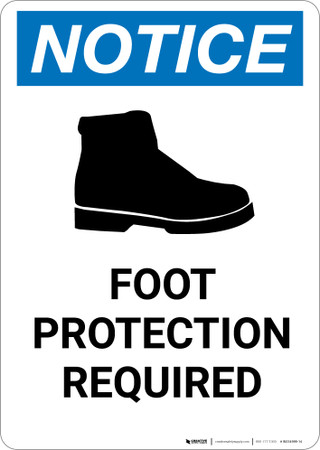 Notice: Foot Protection Required with Icon - Portrait Wall Sign
