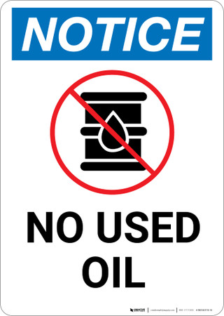 Notice: No Used Oil with Icon - Portrait Wall Sign