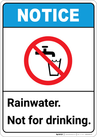 Notice: Rainwater Not For Drinking ANSI with Icon - Portrait Wall Sign ...