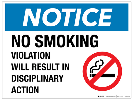 Notice: No Smoking - Disciplinary Action - Wall Sign | Creative Safety ...