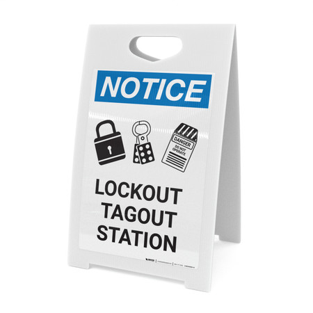 Notice: Lockout Tagout Station with Graphic - A-Frame Sign