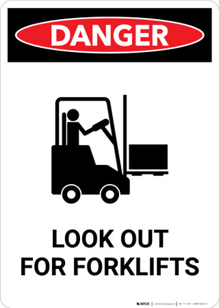 Look Out For Forklifts with Icon - Portrait Wall Sign
